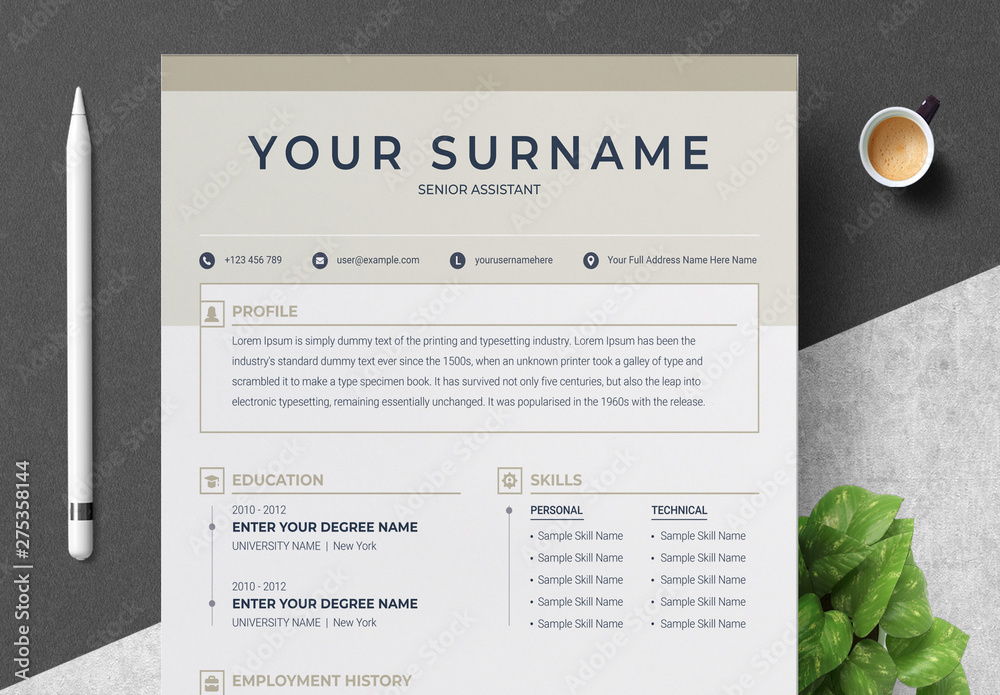 Resume Layout Set with Beige Elements Stock Template | Adobe Stock