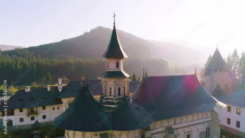 Aerial view of Putna medieval orthodox monastery. One of the most ...