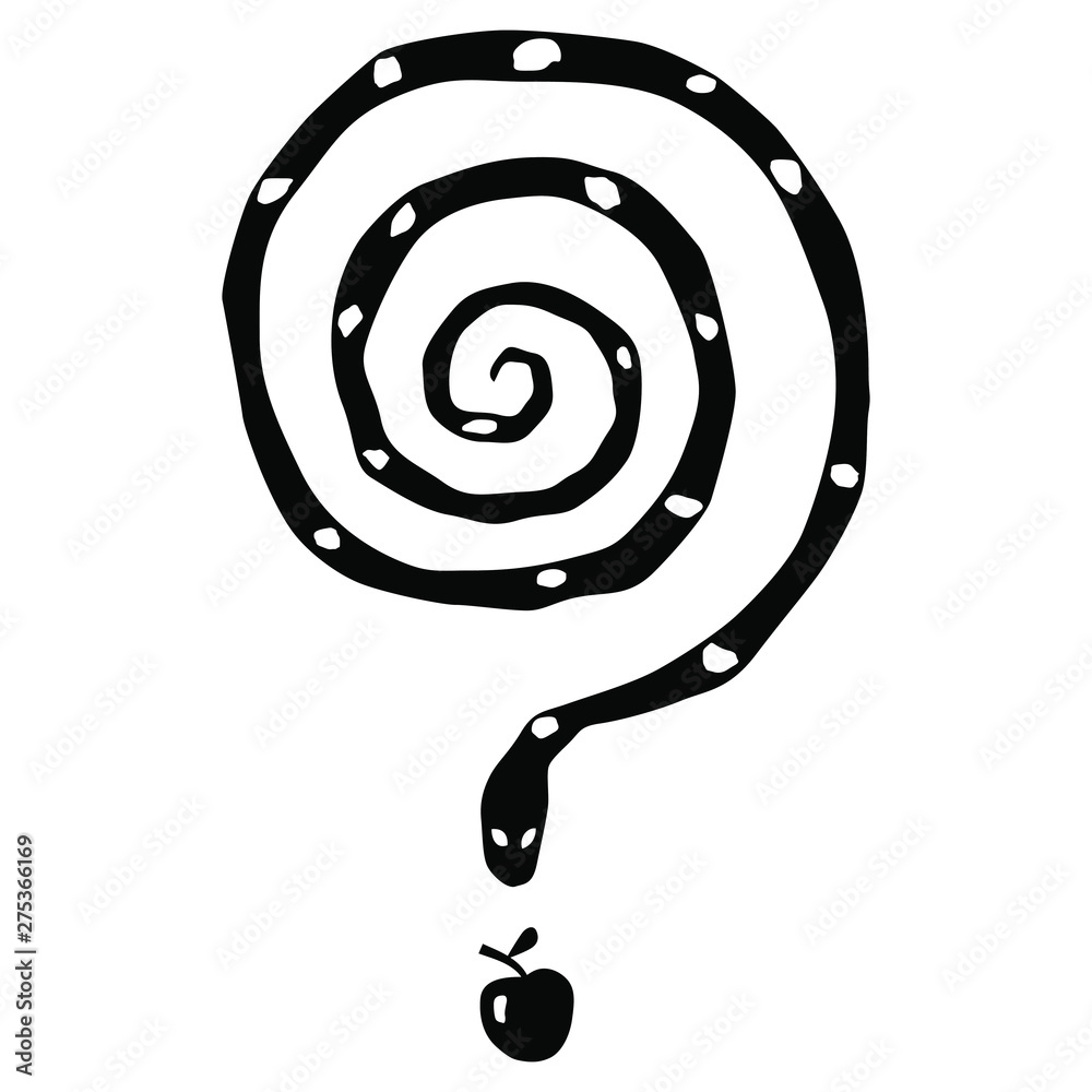 Snake as a maze and an apple forming a question mark. Philosophical ...
