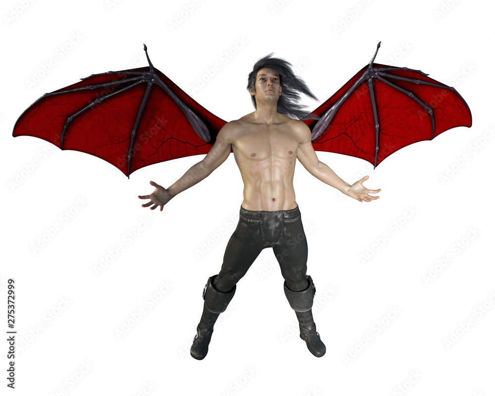 Fallen angel demon with red wings. 3d renderings. 3d illustrations ...