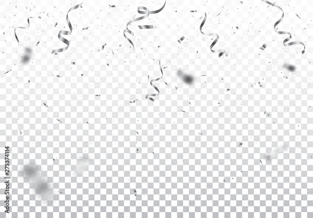 silver confetti and ribbon , isolated on transparent background Stock ...