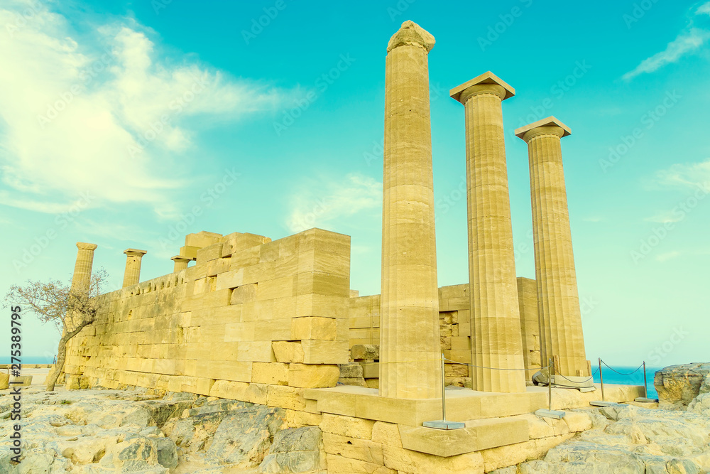 Doric temple of Athena Lindia on Acropolis of Lindos Rhodes, Greece ...