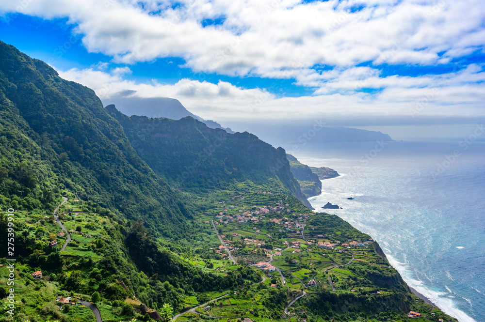 Beautiful landscape scenery of Madeira Island - View of small village ...