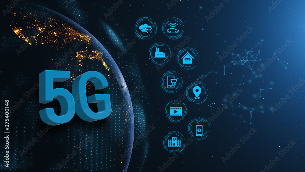 Earth 5G Network iot Internet of Things Future Benefits Half Orb Night ...