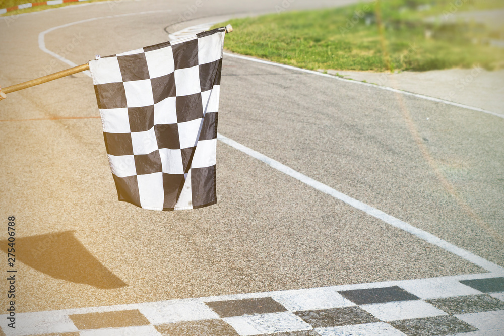 Poster The finish line and checkered flag racing. finish the race ...