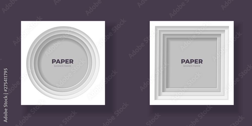 Vector cut out paper frame template set. Circle and square frame with ...