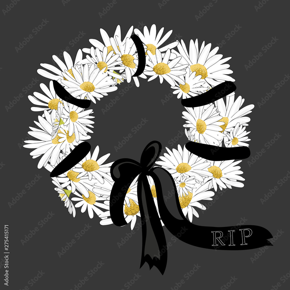 Flower wreath with black ribbon with R.I.P. Stock Vector | Adobe Stock