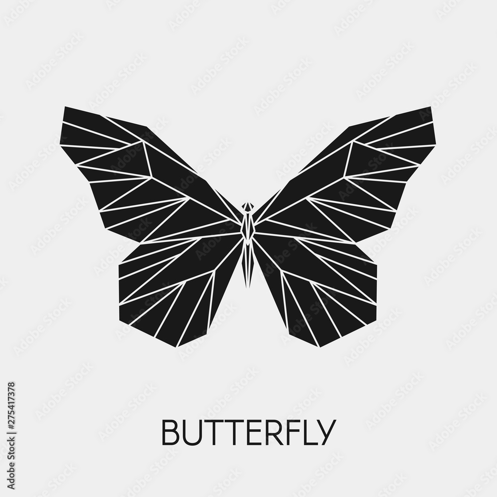 Geometric butterfly. Polygonal animal. Black silhouette. Vector ...
