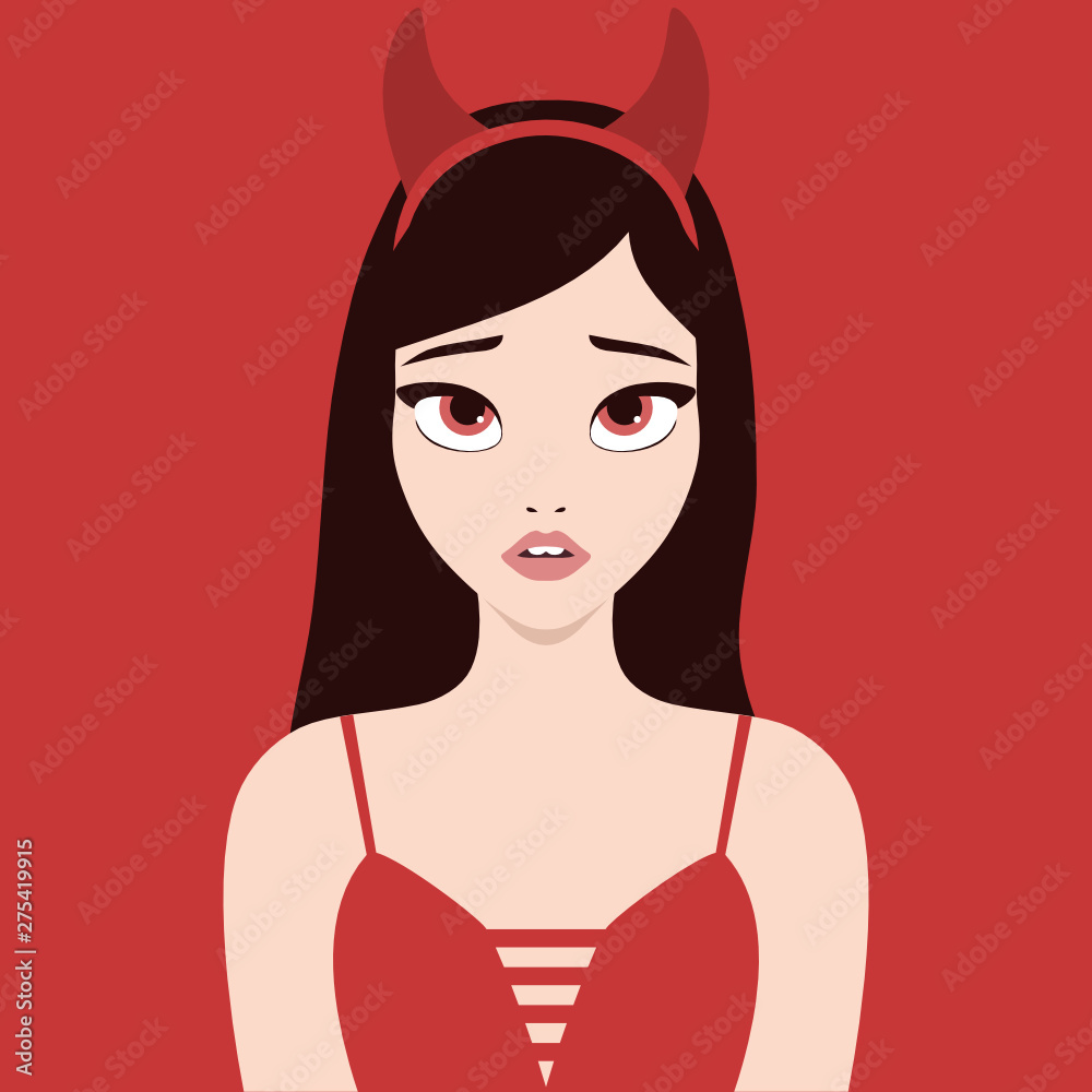 Sexy she devil girl in red outfit vector illustration. Halloween party ...