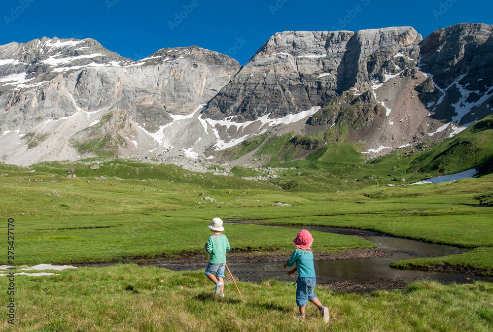 Pyrenees National Park, Hautes-Pyrenees, children in the Cirque de ...