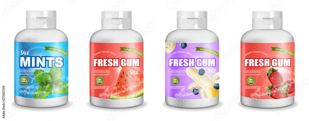 Gums mock up Vector realistic set collection. Product placement ...