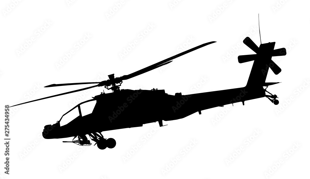 Vector illustration of apache helicopter silhouette isolated on white ...