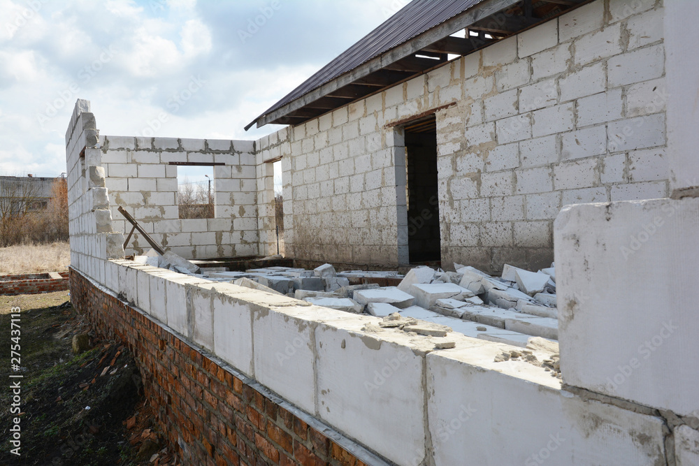 Bad construction destroys a house wall, consruction defects from ...