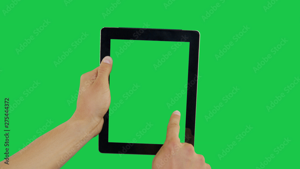 Pointing Finger Clicking On Right Device Screen with Green Background ...