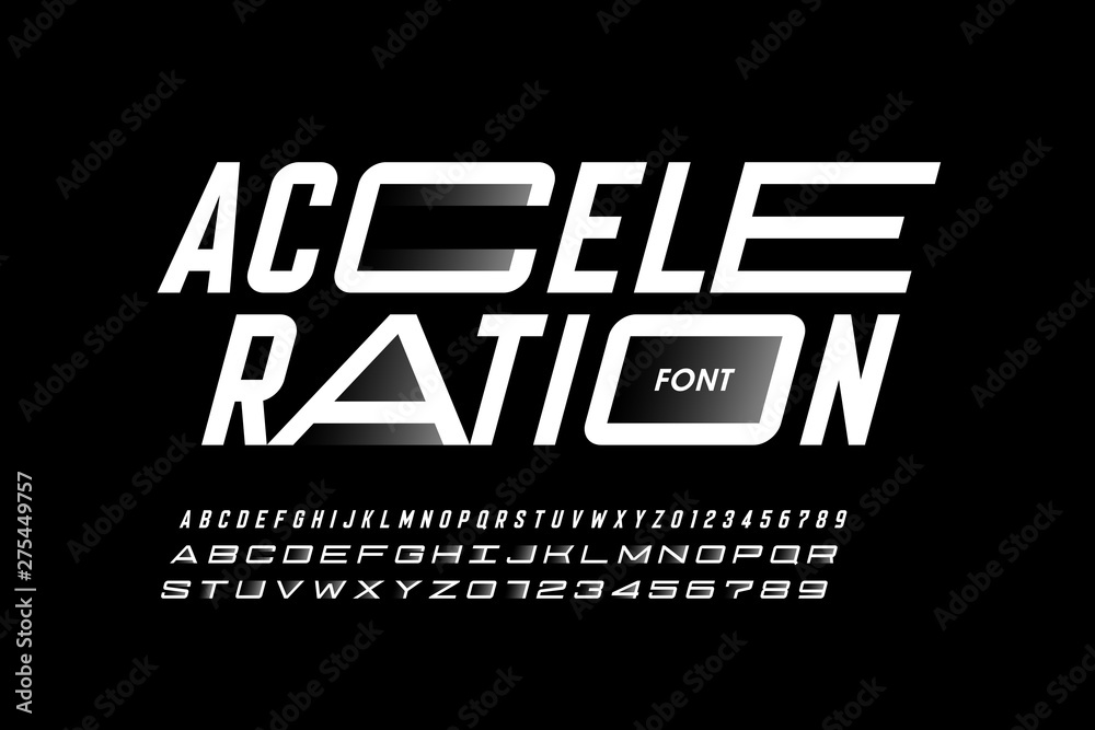 Acceleration style font design, alphabet letters and numbers Stock ...