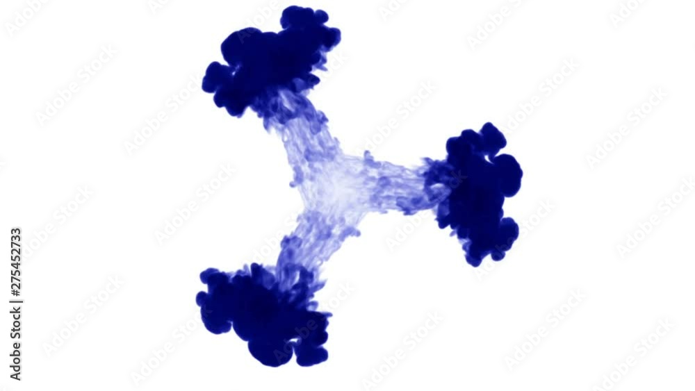 3d render of blue ink injection dissolves and spread in water on white ...