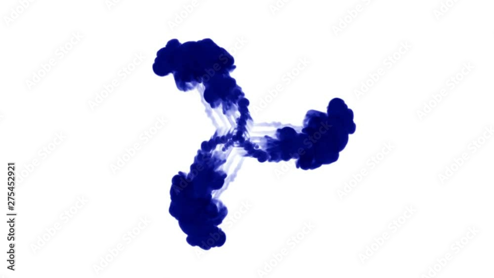 3d render of blue ink injection dissolves and spread in water on white ...