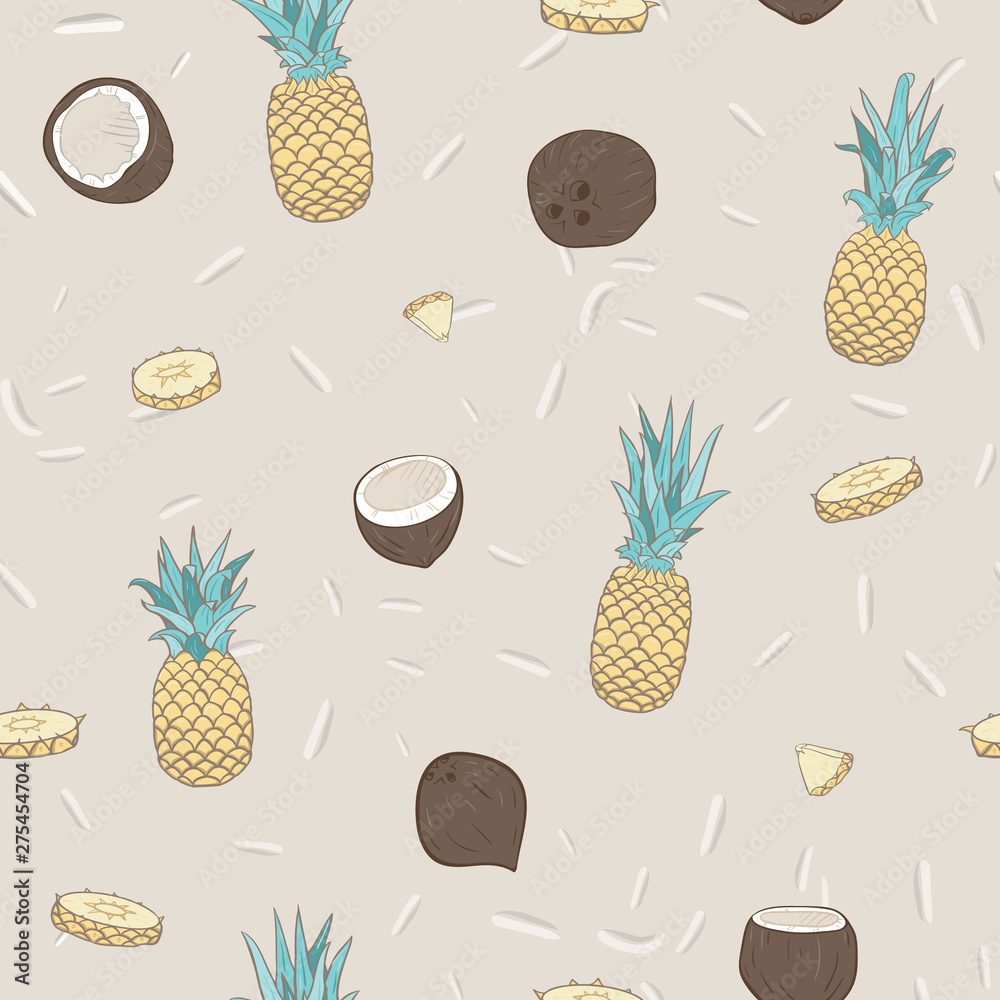 Vector Pina Colada with Coconut Shreds seamless pattern design. Perfect ...