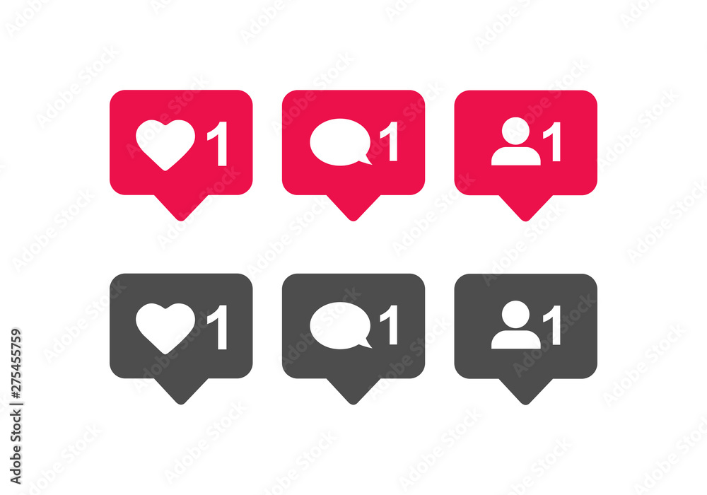 Social media set notifications icons: like, follower, comment. Vector ...