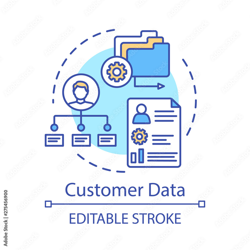 Customer data concept icon. Accounting system, clients support ...