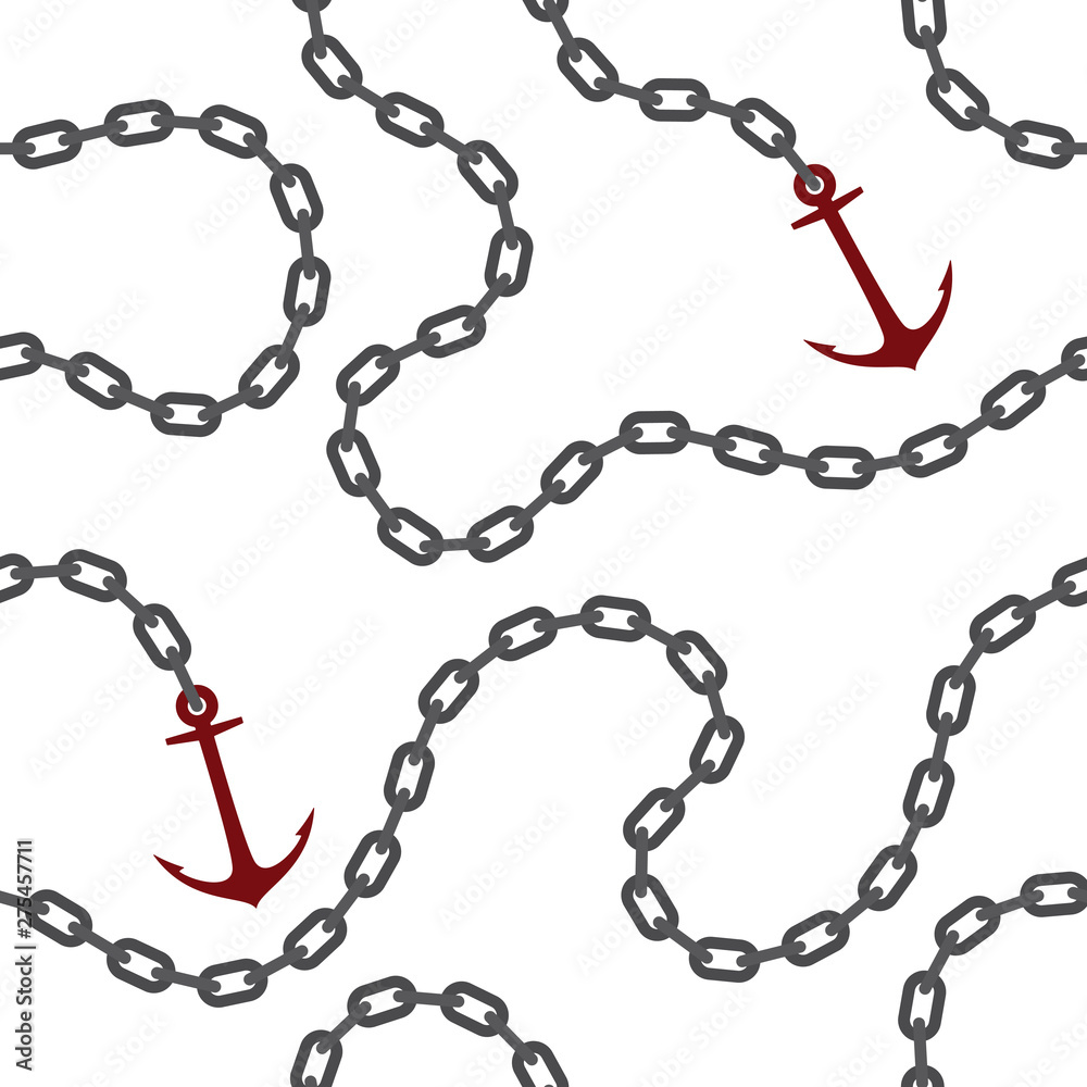 Seamless vector white chain with steel ship anchor. Isolated on white ...