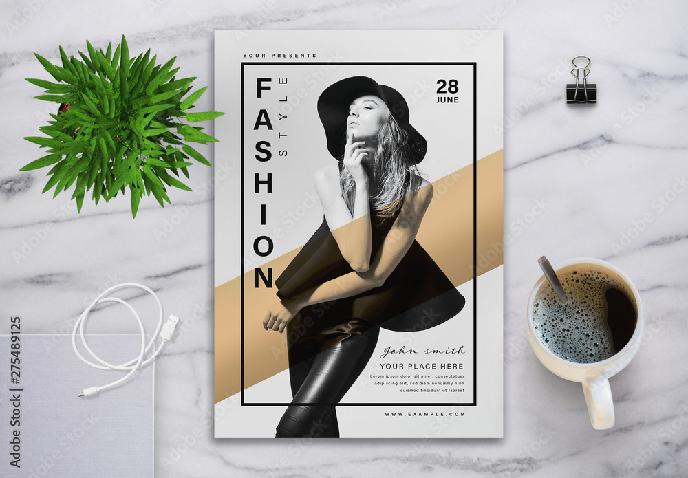 Fashion Style Flyer Layout with Graphic Elements Stock Template | Adobe ...