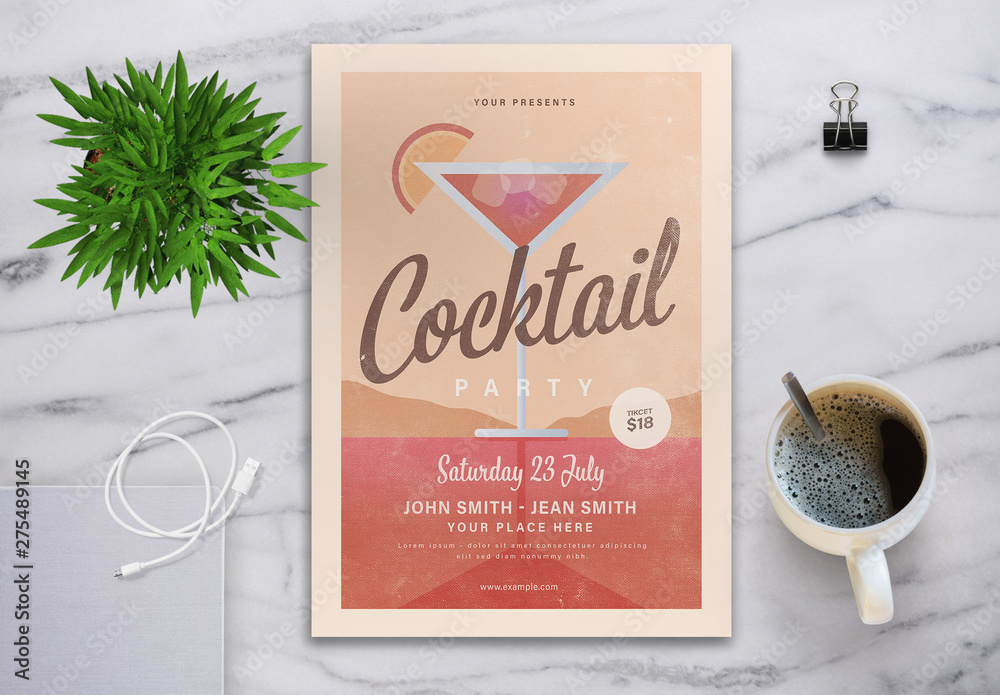 Cocktail Party Flyer Layout with Graphic Elements Stock Template ...