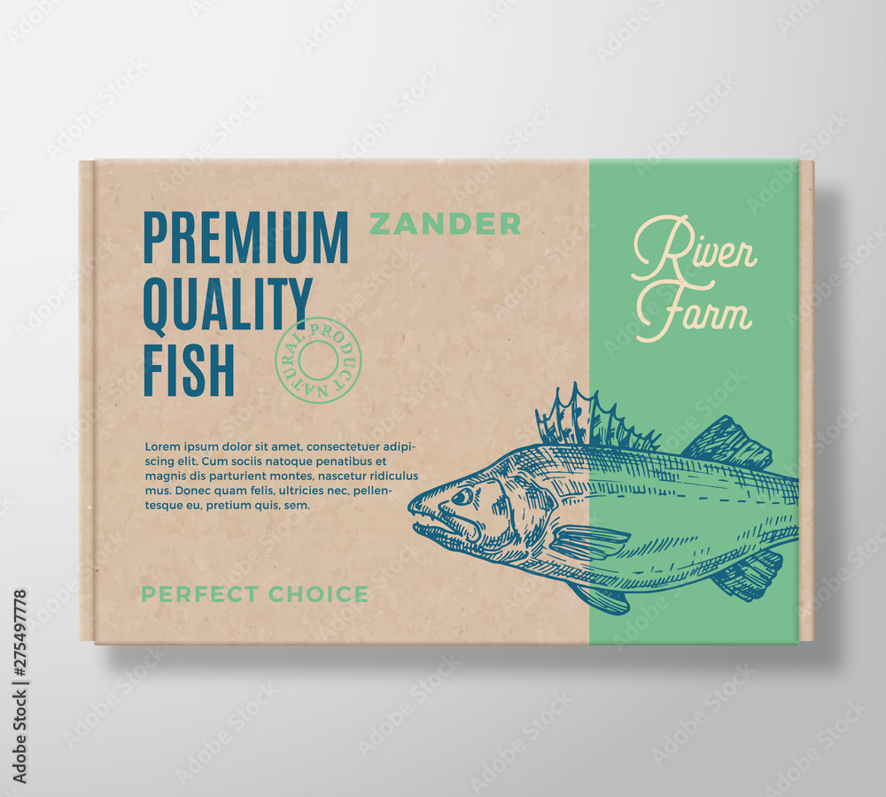 Premium Quality Fish Realistic Cardboard Box. Abstract Vector Packaging ...