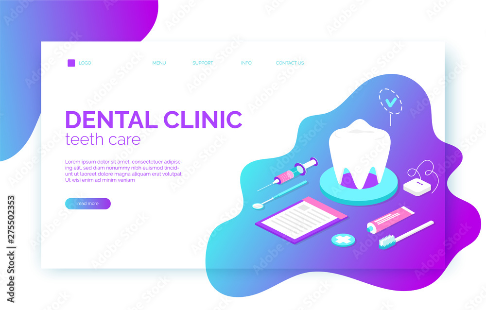 Dental clinic website header, banner, flyer template in isometric flat ...