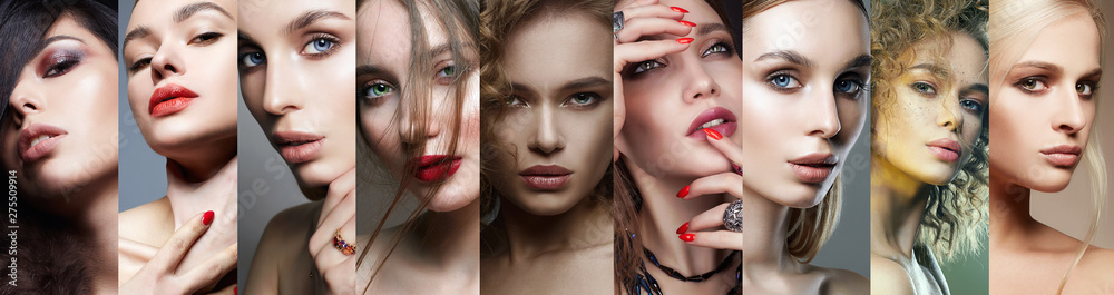 Different female faces. collage of beautiful women Stock Photo | Adobe ...