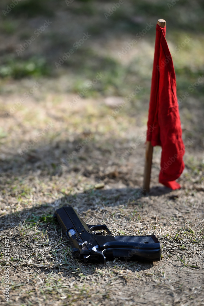Outdoor target shooting with a 9mm pistol in a shooting range Stock ...