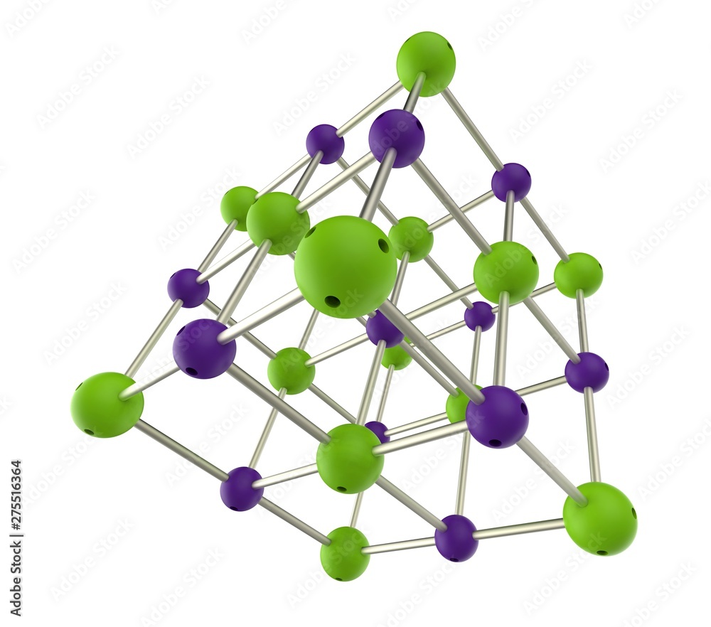 Crystal structure. Sodium chloride rock salt. 3D Illustration. Stock ...