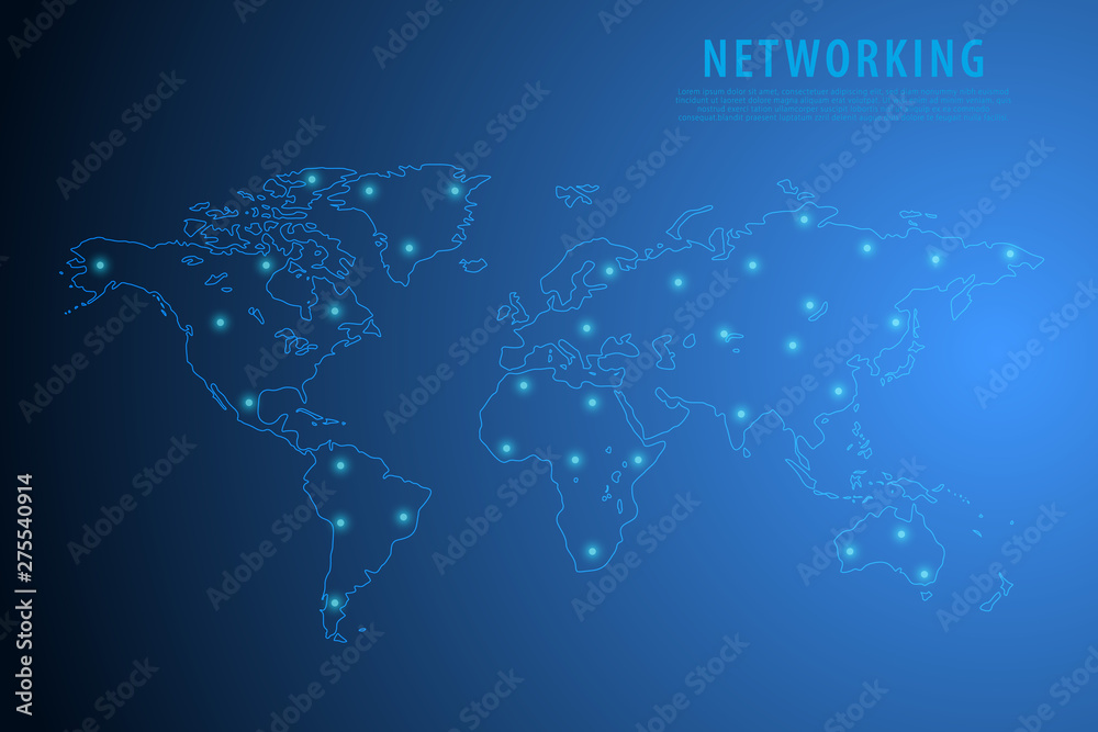 Global network connection background, blue world map, vector Stock ...