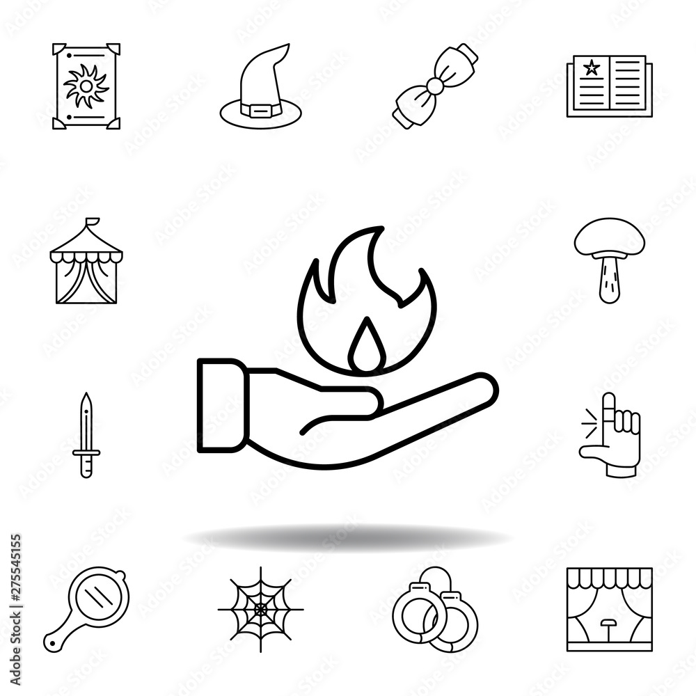 magic fire in hand outline icon. elements of magic illustration line ...