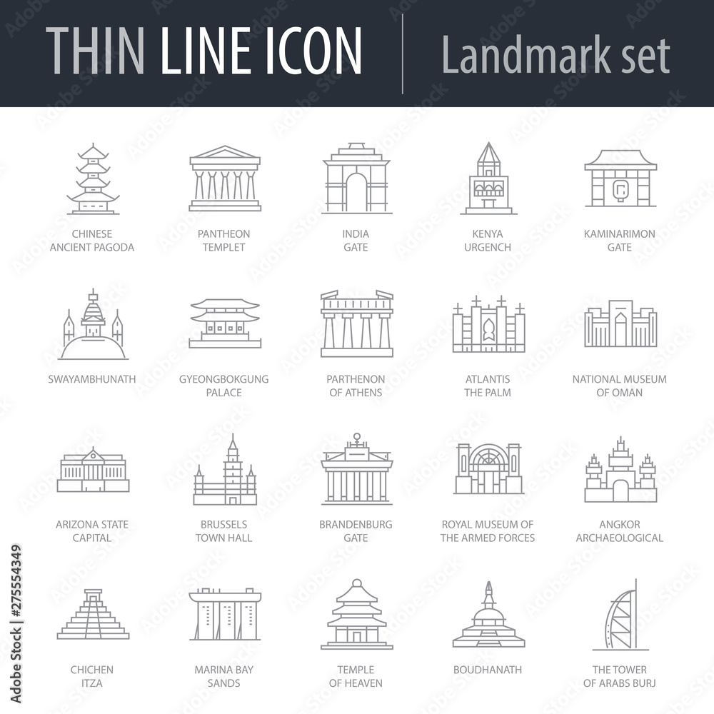 Icons Set of Landmark. Symbol of Intelligent Thin Line Image Pack ...