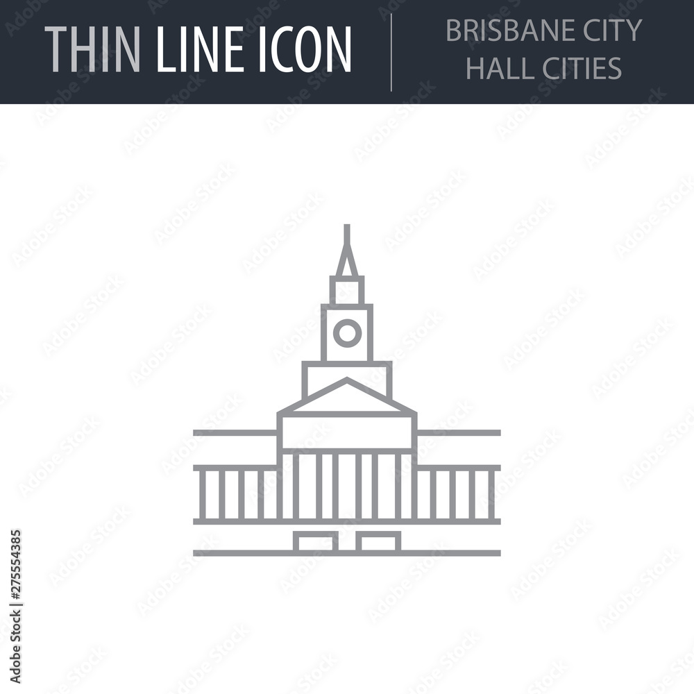 Symbol of Brisbane City Hall Cities. Thin line Icon of Landmark Set ...