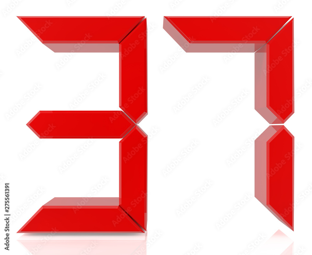 Red digital numbers 37 on white background 3d rendering Stock ...