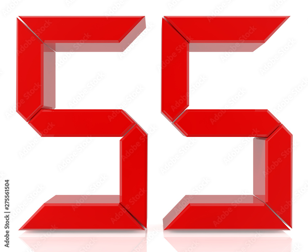 Red digital numbers 55 on white background 3d rendering Stock ...
