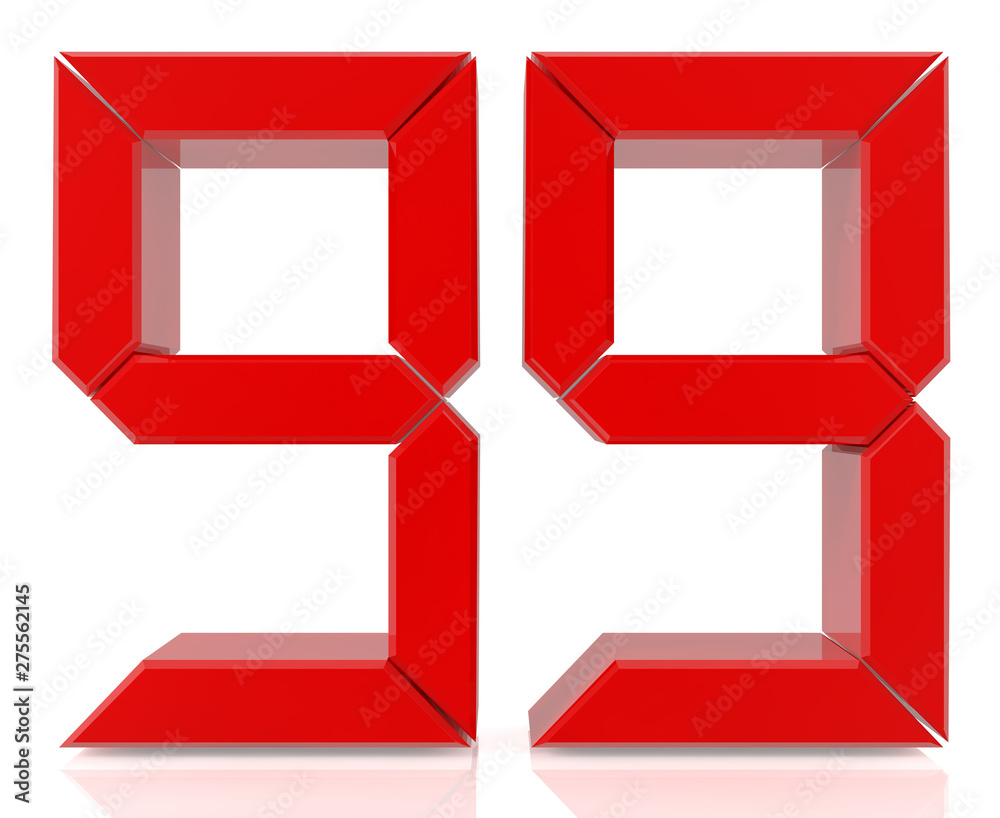 Red digital numbers 99 on white background 3d rendering Stock ...