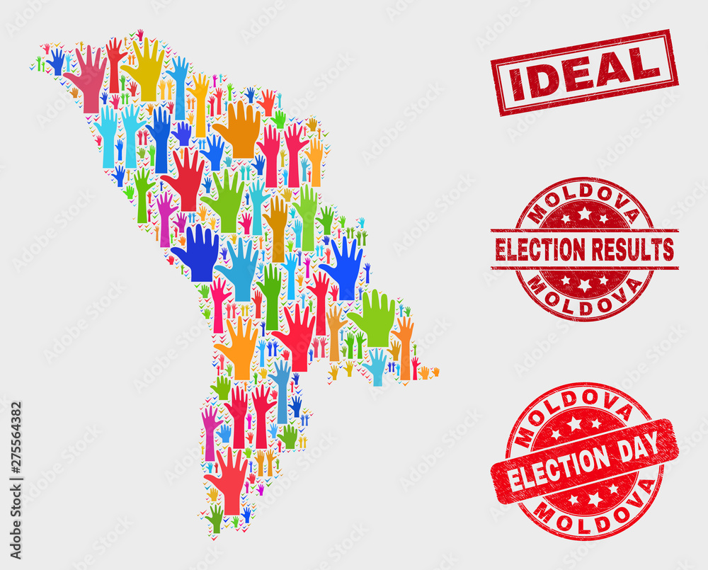 Election Moldova map and seal stamps. Red rectangle Ideal distress seal ...