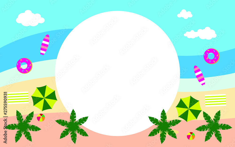 Summer Border in top view island beach with elements of umbrella ...