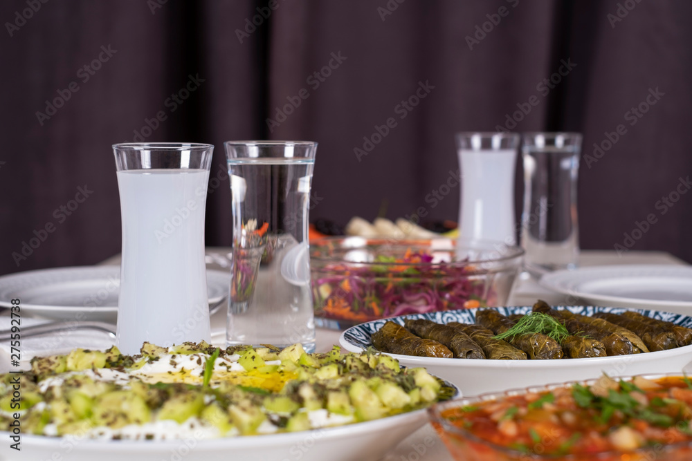 Turkish and Greek Traditional Dinning Table with Special Alcohol Drink ...
