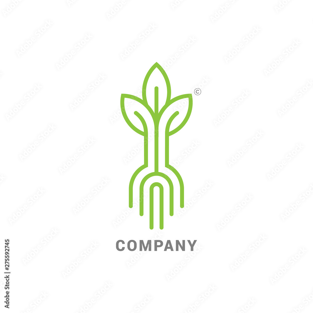 Sprout with Roots, Modern line logo mark template with sprouting seed ...