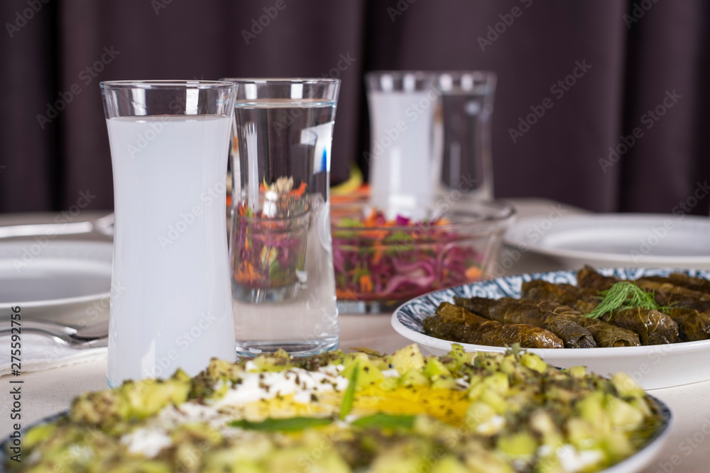 Turkish and Greek Traditional Dinning Table with Special Alcohol Drink ...