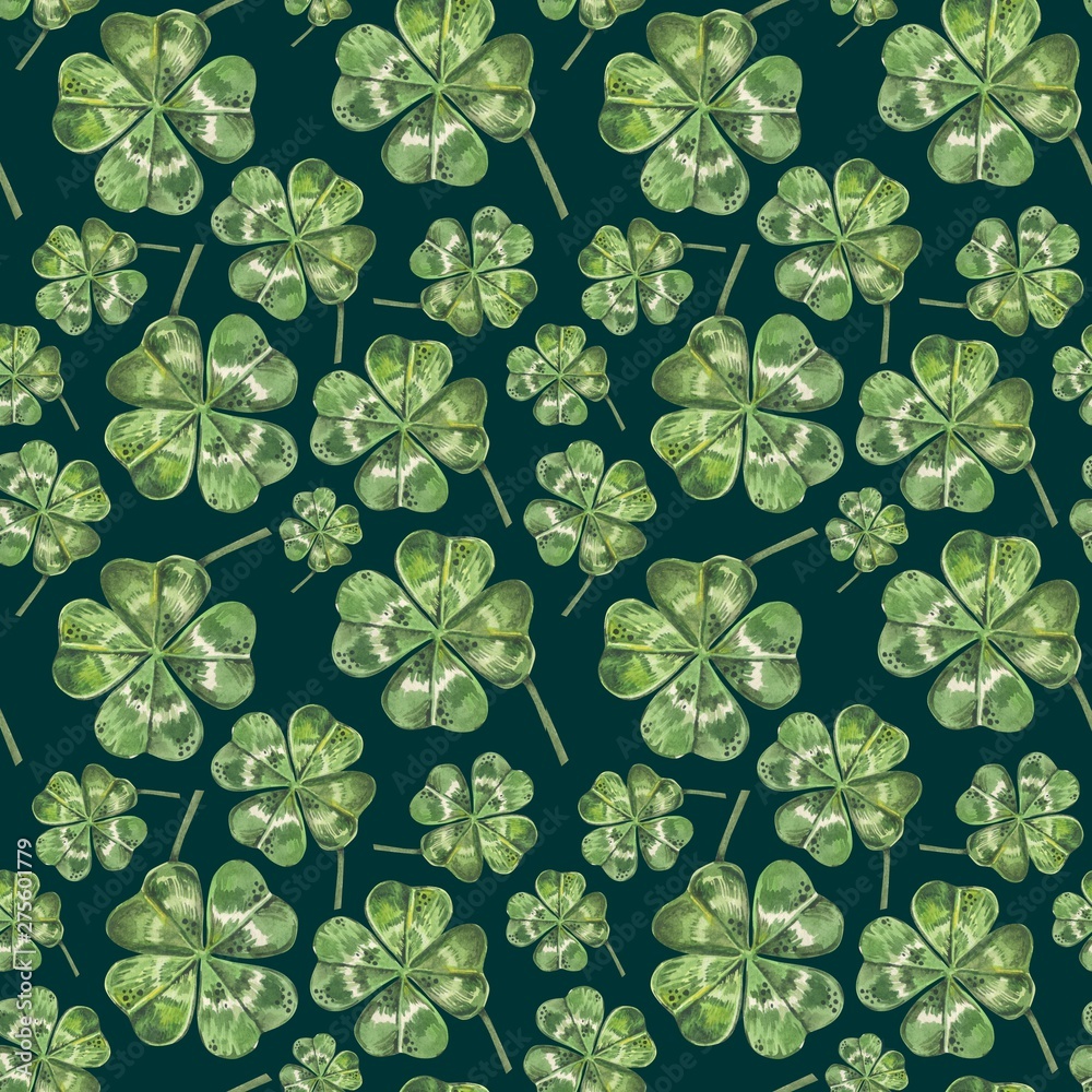 Beautiful seamless background with flowers and clover leaves using ...