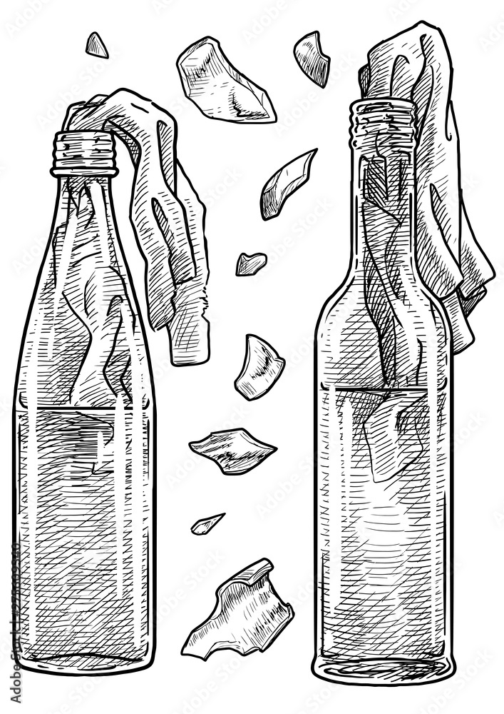 Molotov cocktail illustration, drawing, engraving, ink, line art ...