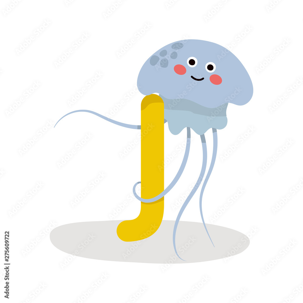 Vector cute kids animal alphabet. Letter J for the jellyfish. Cute ...