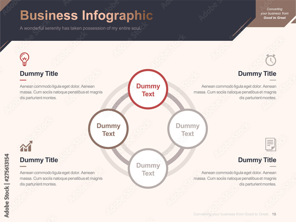 Flat business presentation brochure vector slide template with awesome ...