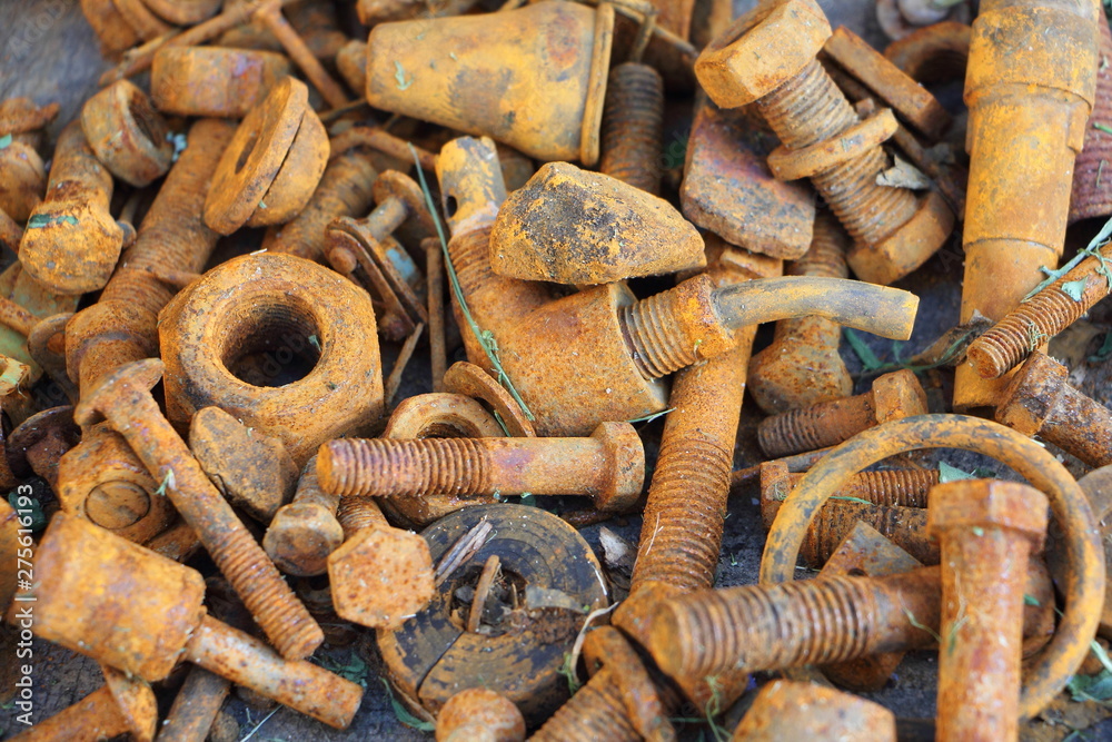 Old rusty fasteners, bolts, nuts, fitting - texture for background ...