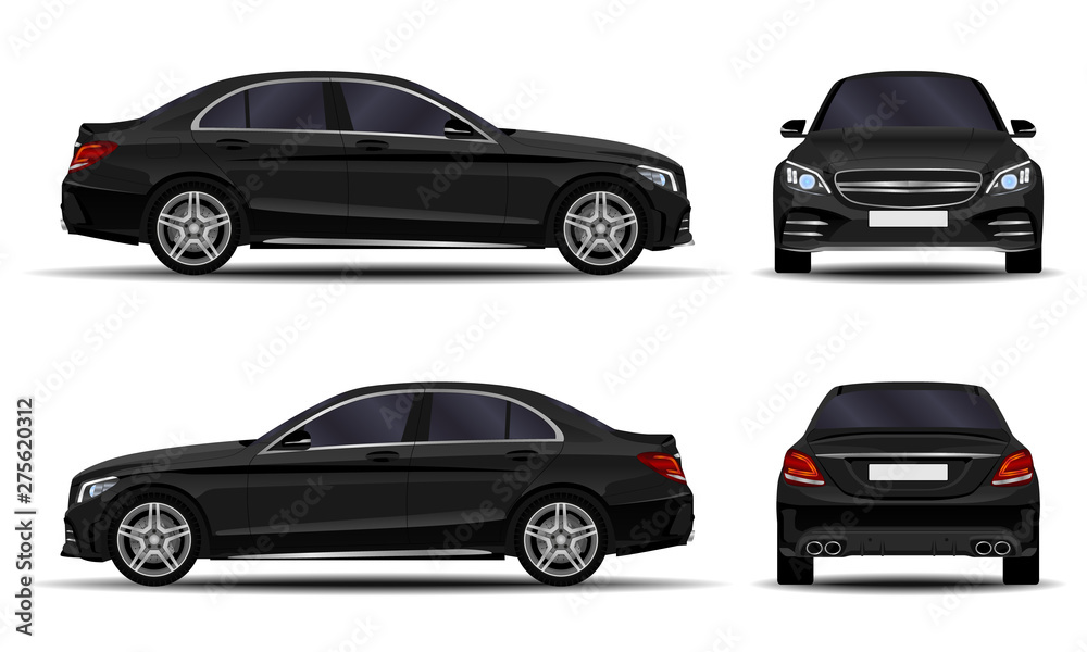 realistic car. sedan. front view; side view; back view. Stock Vector ...